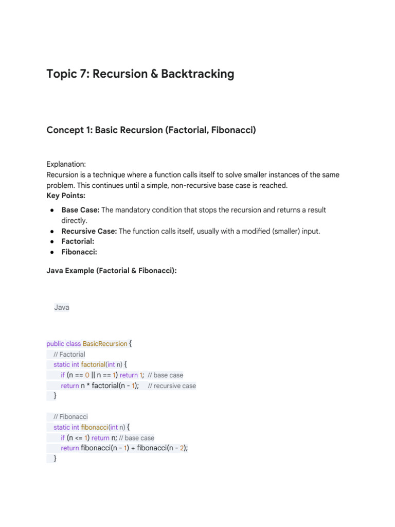 Recursion and Backtracking in Java | PDF | Computer Science | Mathematics