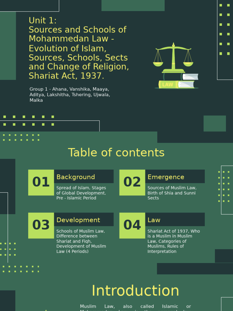 Unit 1 - Sources and Schools of Mohammedan Law - Evolution of Islam ...