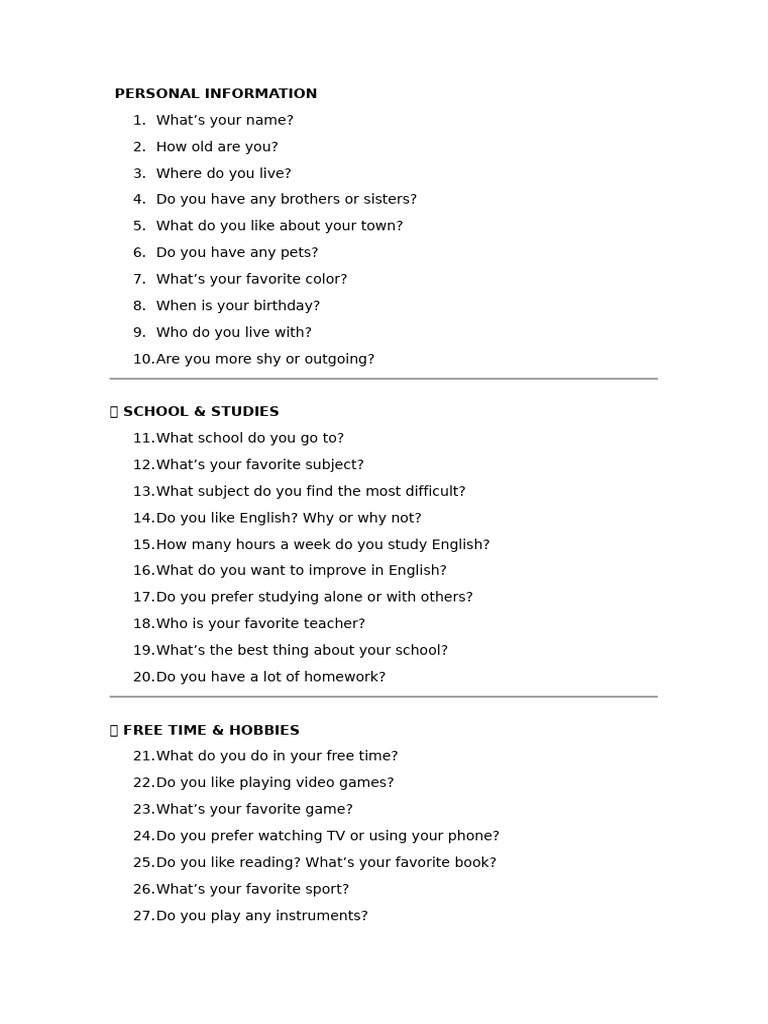 Questions For b1 Level | PDF | English Language