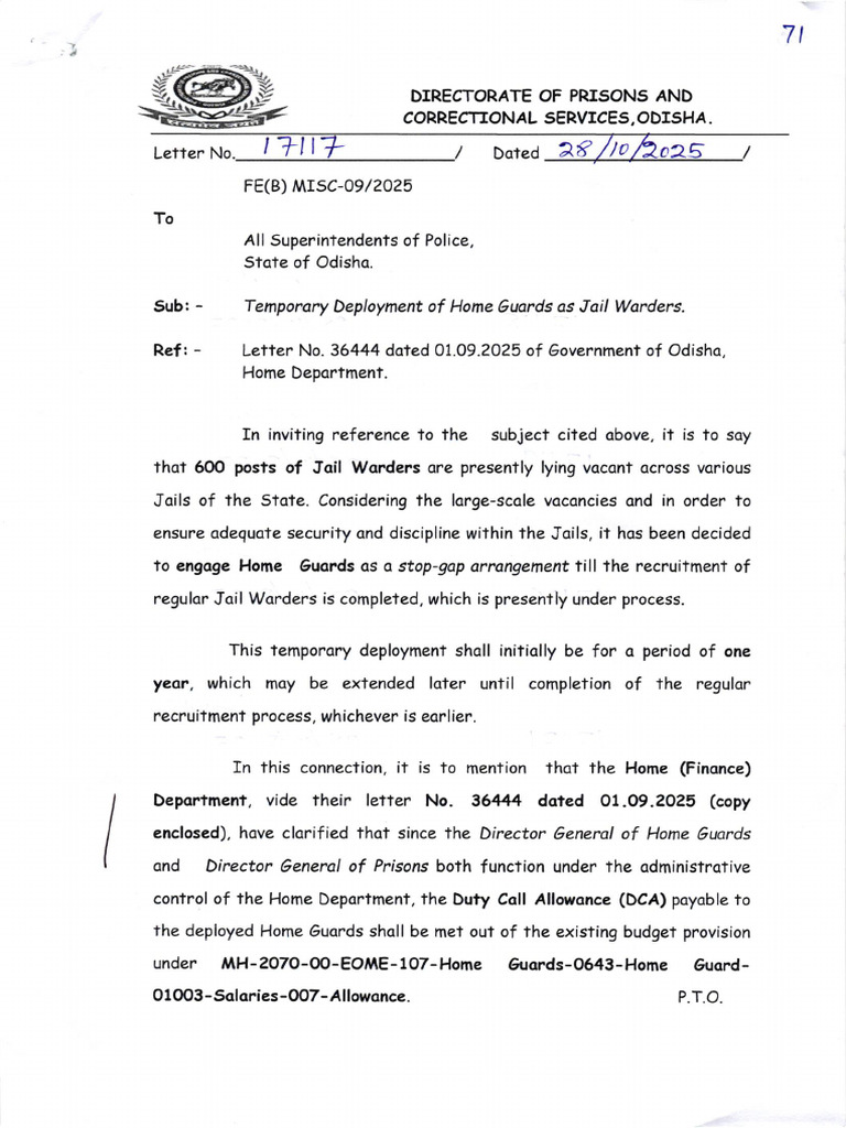 Temporary Deployment of Home Guards As Jail Warders. | PDF