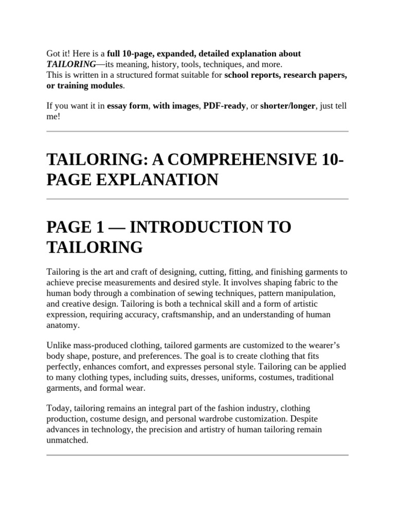 Tailoring: A Comprehensive 10-Page Explanation Page 1 - Introduction To ...
