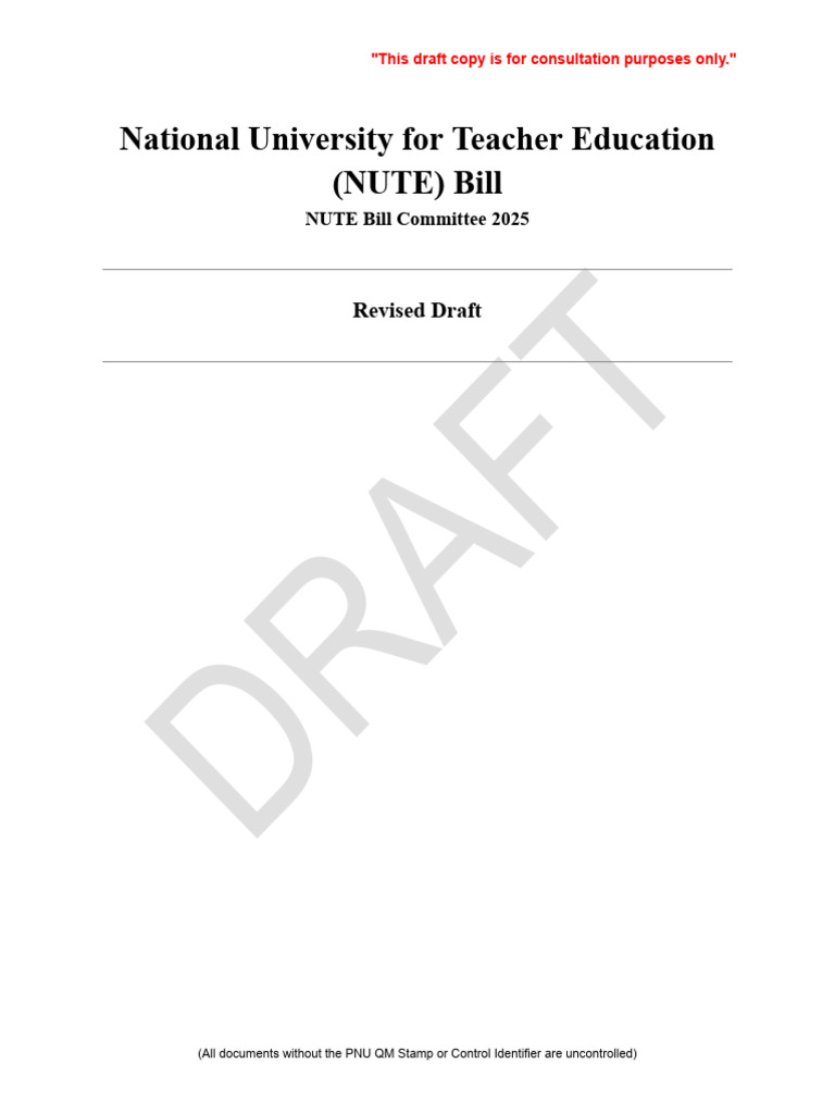 Consultation Copy NUTE BILL Draft 1 | PDF | Teacher Education | Teachers