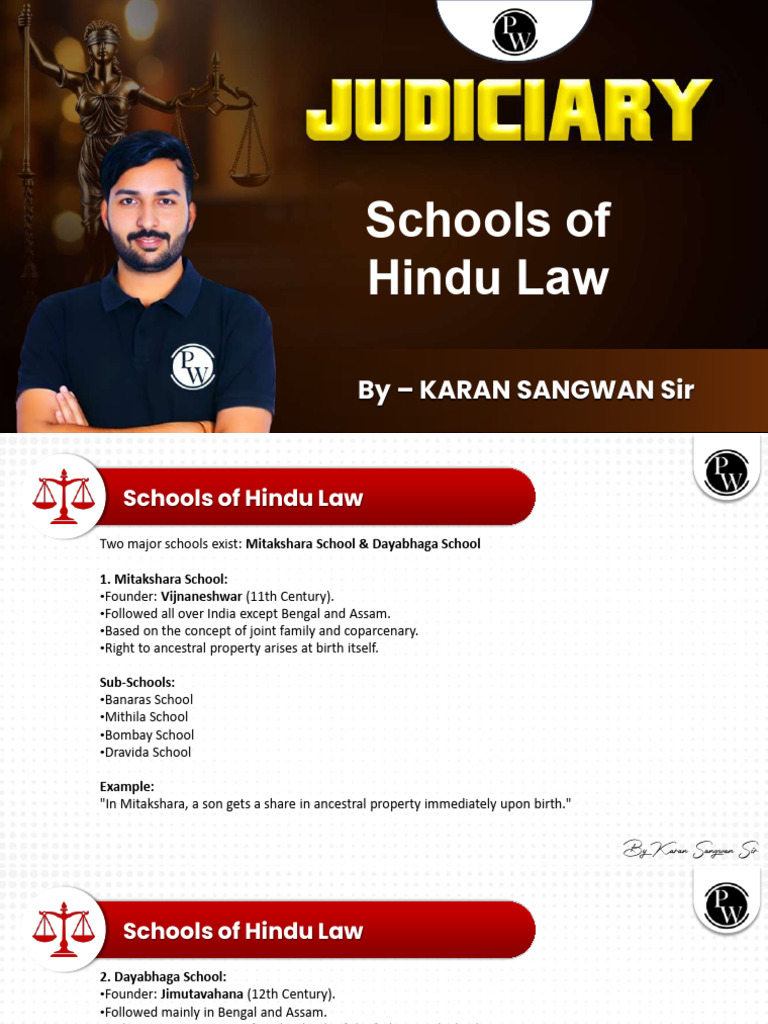 Schools of Hindu Law - Class Notes | PDF