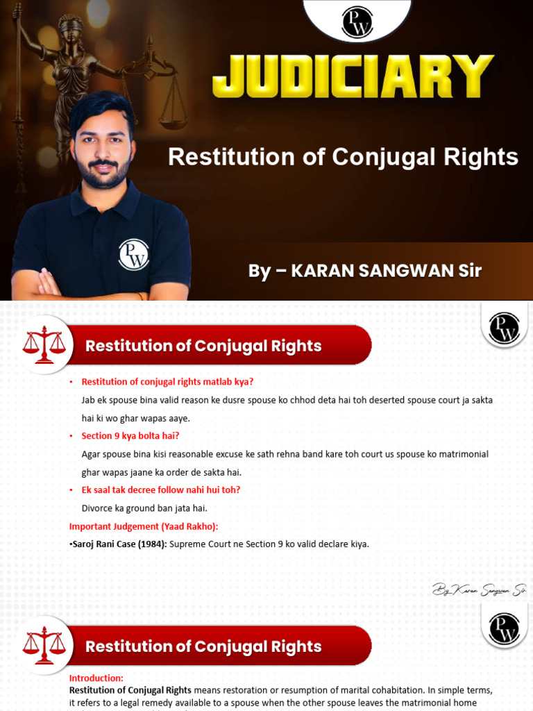 Restitution of Conjugal Rights - Class Notes | PDF | Marriage | Social ...