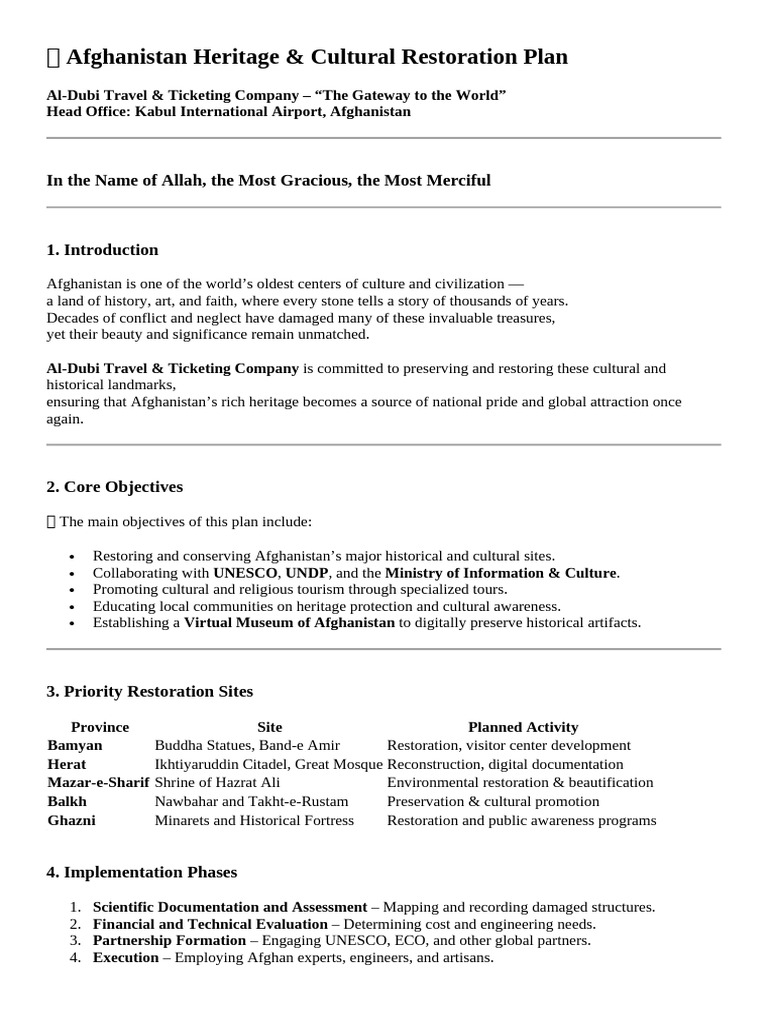 Afghanistan Cultural Restoration Plan | PDF | Afghanistan