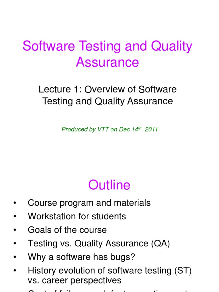 Lec 1 Overview Of Stqa Pdf Software Bug Software Testing 0880