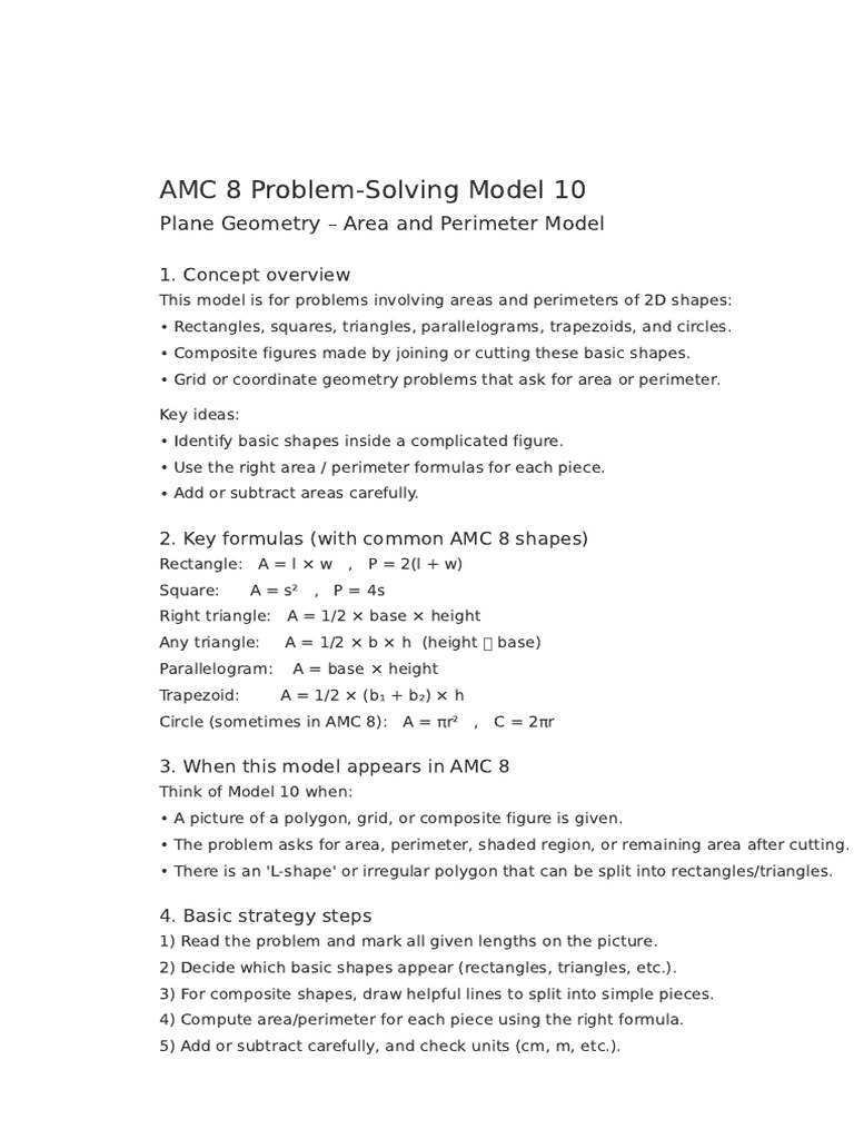 AMC 8 Area and Perimeter Guide | PDF | Area | Elementary Geometry