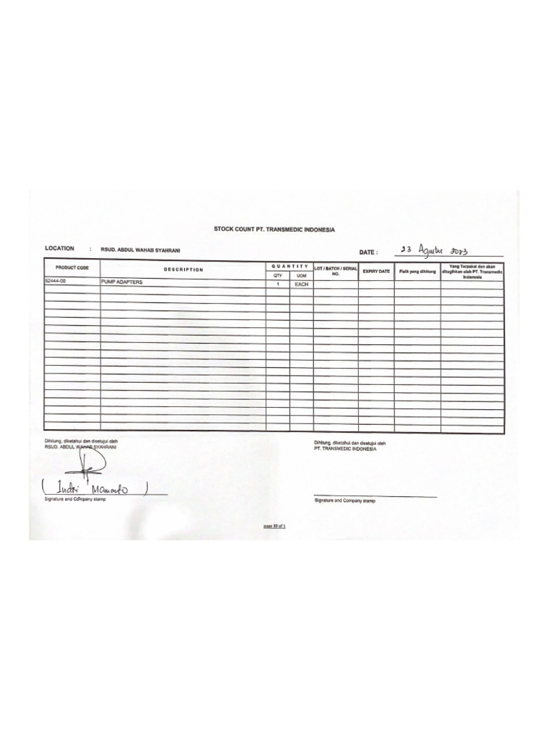 Lembar Stok Transmedic | PDF