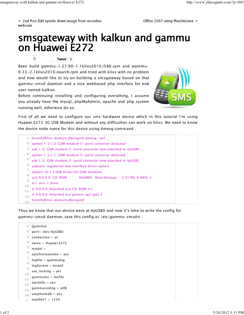 Sms Gateway With Kalkun and Gammu On Huawei E272 | PDF | Usb | Computer ...
