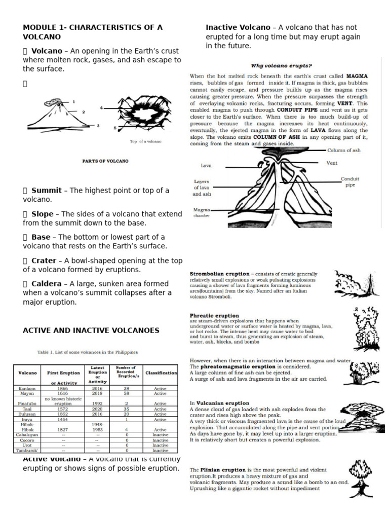 Characteristics of Volcanoes Explained | PDF