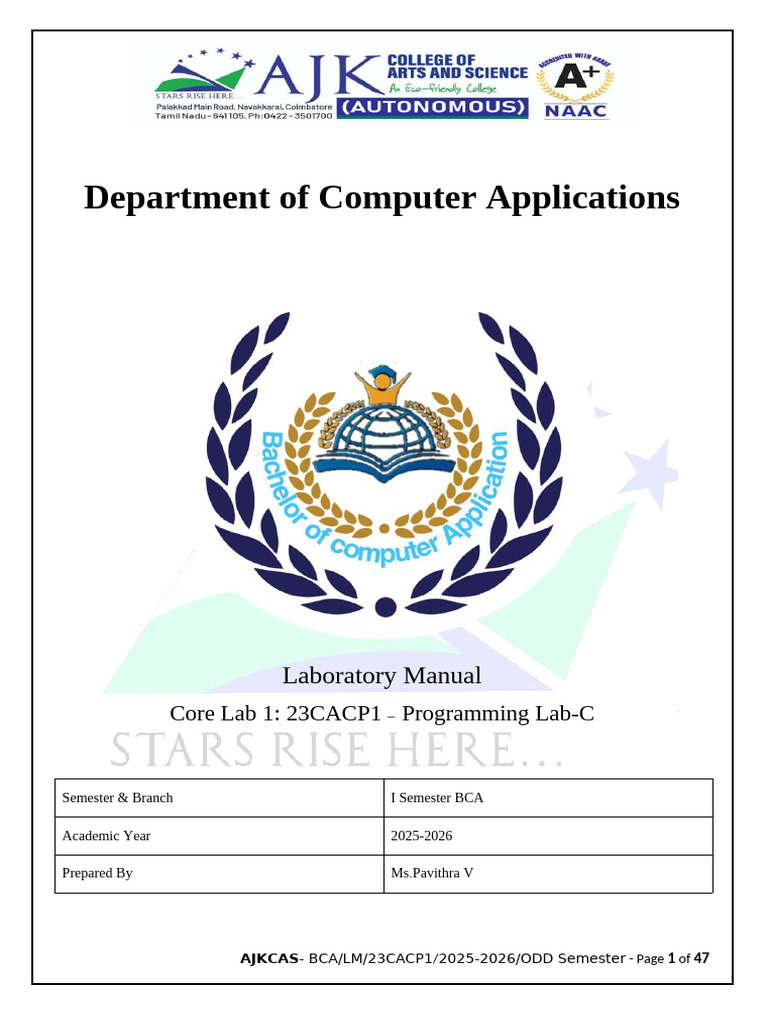 C Lab Manual Bca | PDF | Pointer (Computer Programming) | Computer Programming