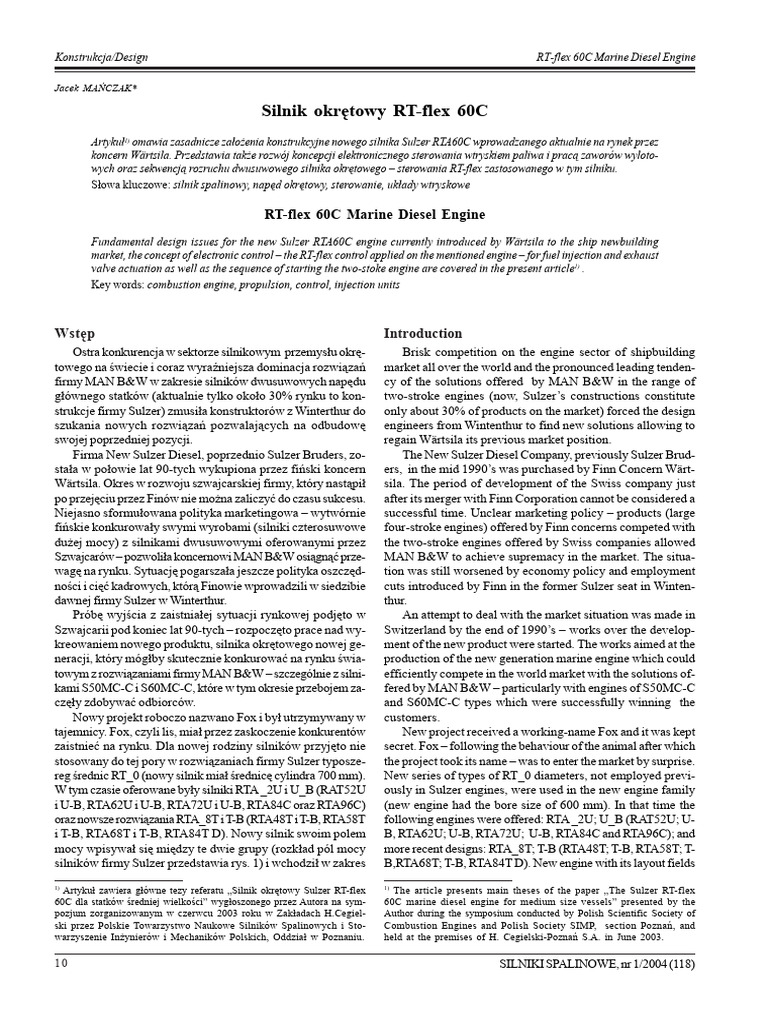 Sulzer RT-flex 60C Marine Engine Overview | PDF | Bearing (Mechanical ...