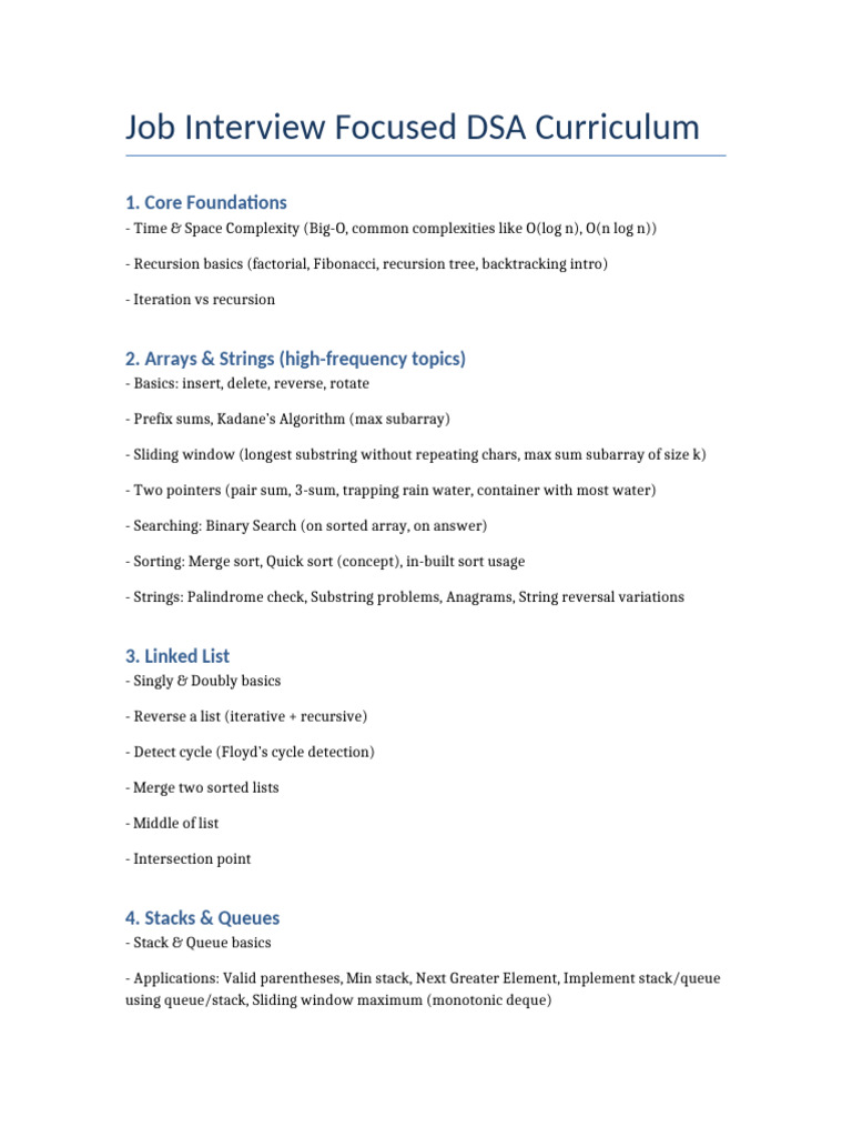 DSA Interview Curriculum | PDF | Algorithms And Data Structures ...