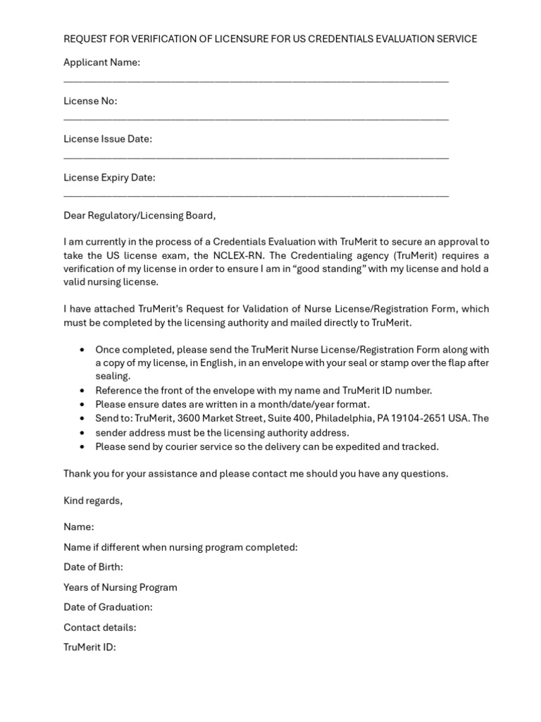 Nurse License Verification Request Form | PDF