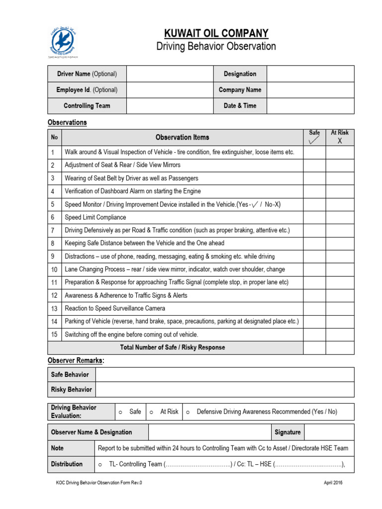 Driving Behavior Observation | PDF | Traffic | Road Transport