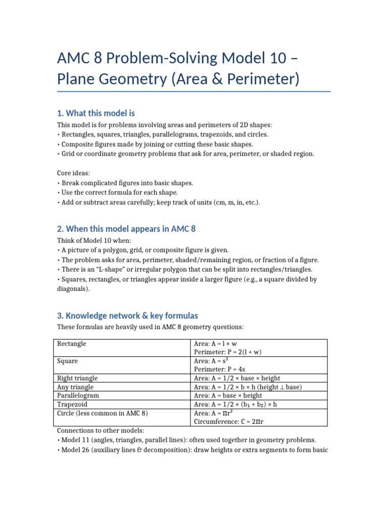 AMC 8 Geometry: Area & Perimeter Guide | PDF | Area | Rectangle