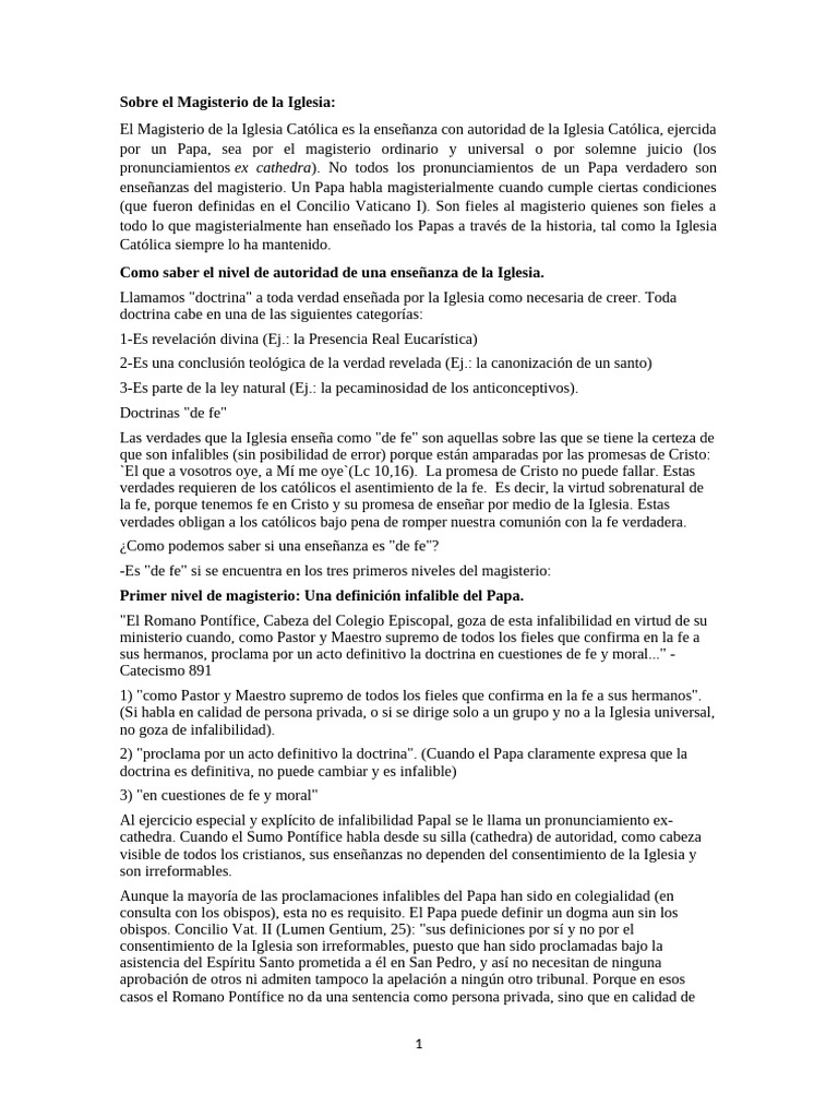 Magisterio de la Iglesia Católica: Doctrina y Autoridad | PDF | Iglesia ...