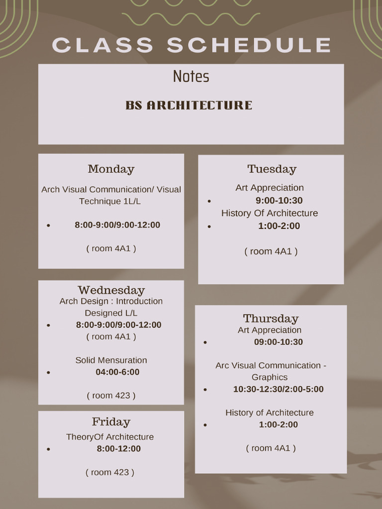 Brown Minimalist Shaped Class Schedule PDF | PDF