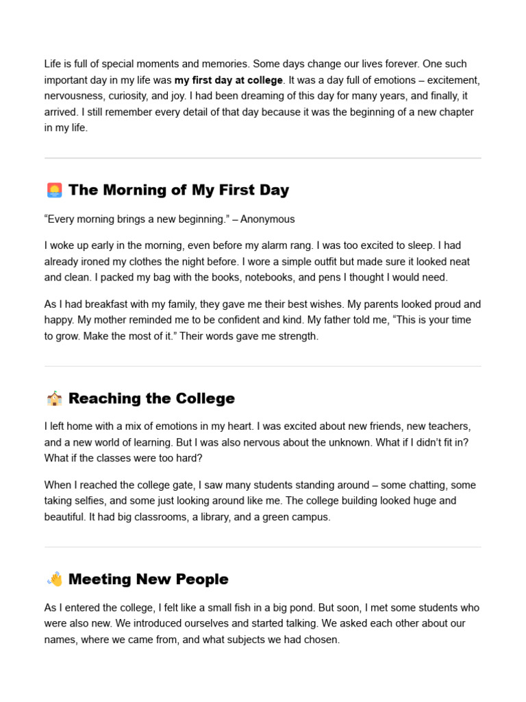 My Unforgettable First Day at College | PDF