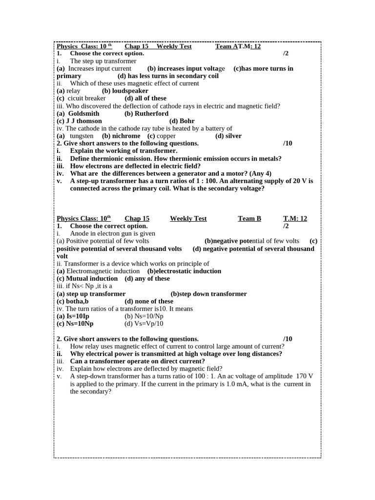 CHP 15, 16 test | PDF | Transformer | Cathode