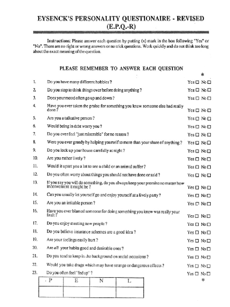 Epq Questionnaire | PDF