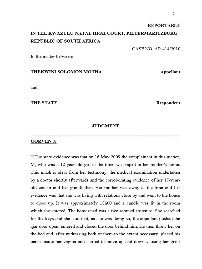 S-v-Motha-2012-1-SACR-451-KZP | PDF | Rape | Criminal Procedure In ...