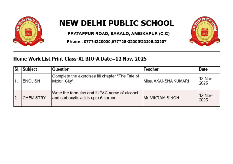 Homework Class-XI BIO-A Date - 12 Nov, 2025 | PDF