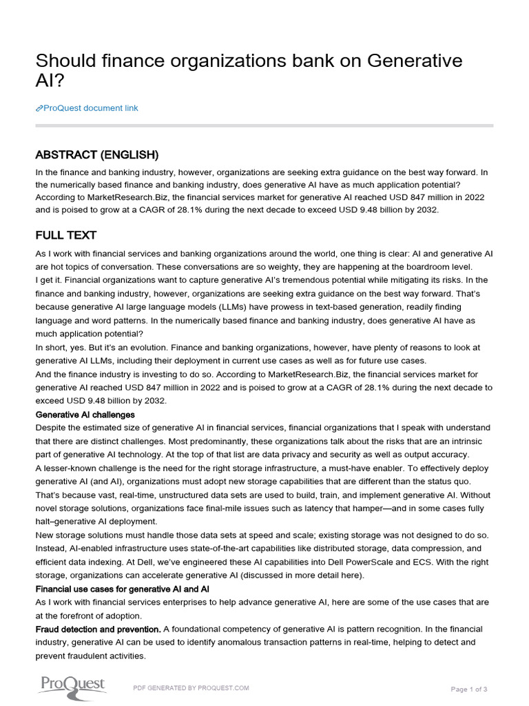 CIO, Framingham, 2023. Should Finance Organizations Bank On Generative ...