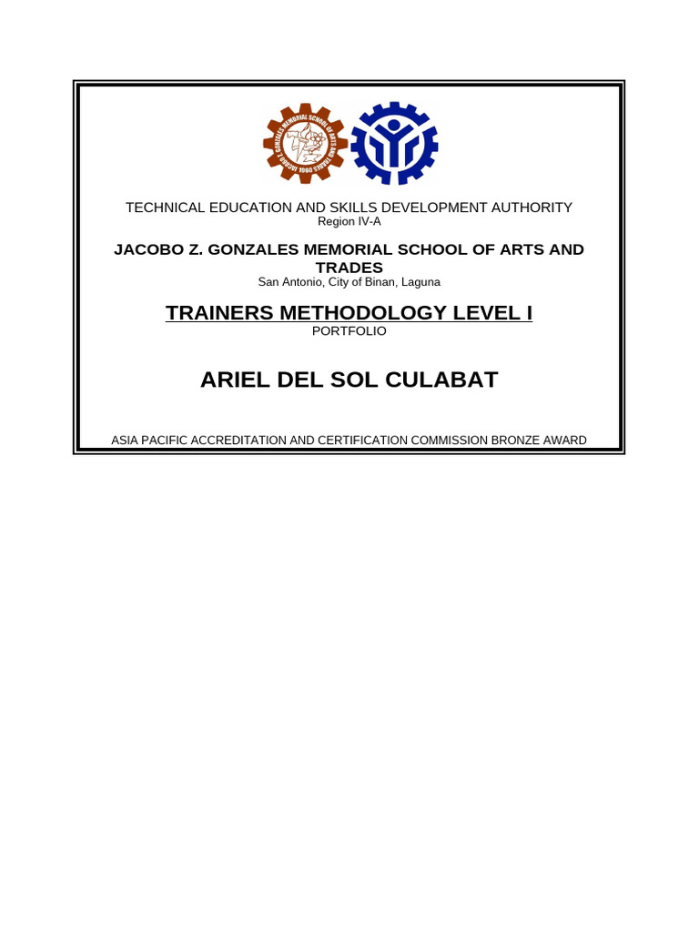 Trainers Methodology Level I Portfolio | PDF