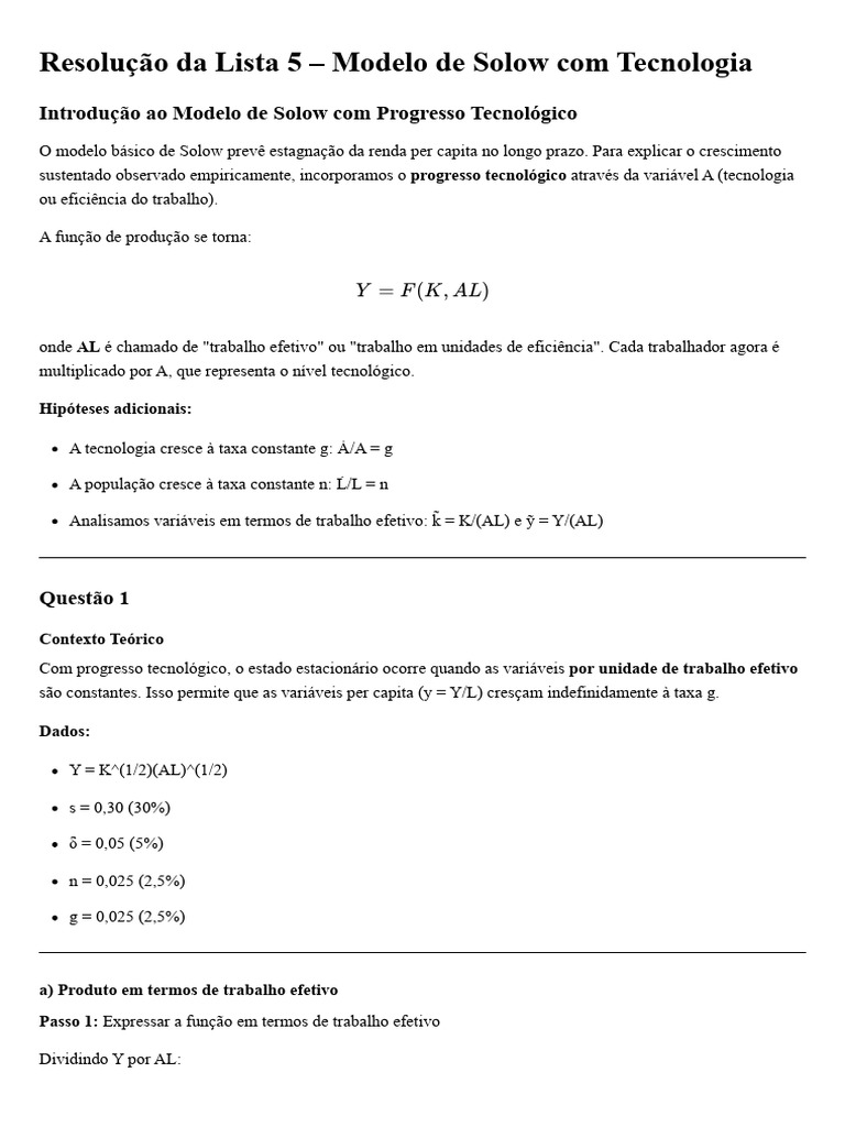 Modelo de Solow e Progresso Tecnológico | PDF | Crescimento econômico ...
