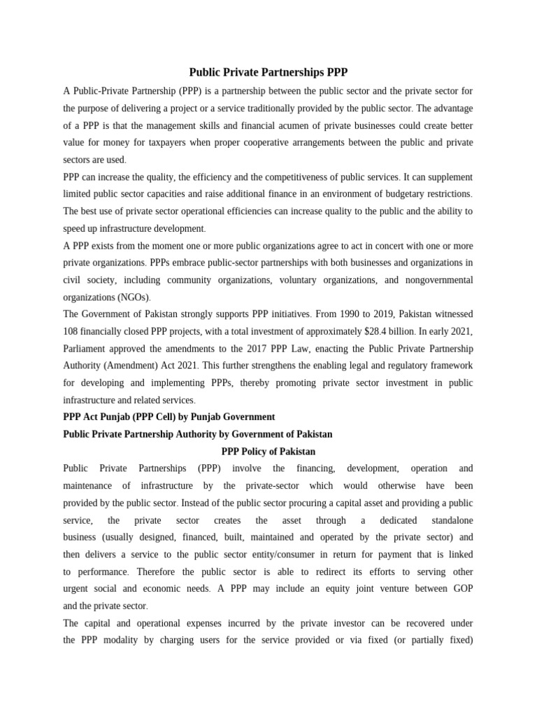 Public Private Partnerships PPP | PDF | Public–Private Partnership ...
