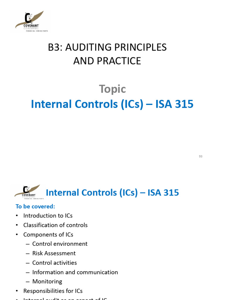 Internal Controls (ICs) Â - ISA 315 Handout | PDF | Internal Control ...