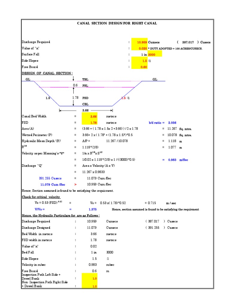 Canal Design for Right Canal Section | PDF | Teaching Methods ...