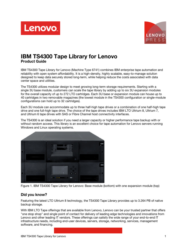 Lenovo Ibm Ts4300 3u Tape Library Exp Data Sheet 1 | PDF | Computing ...
