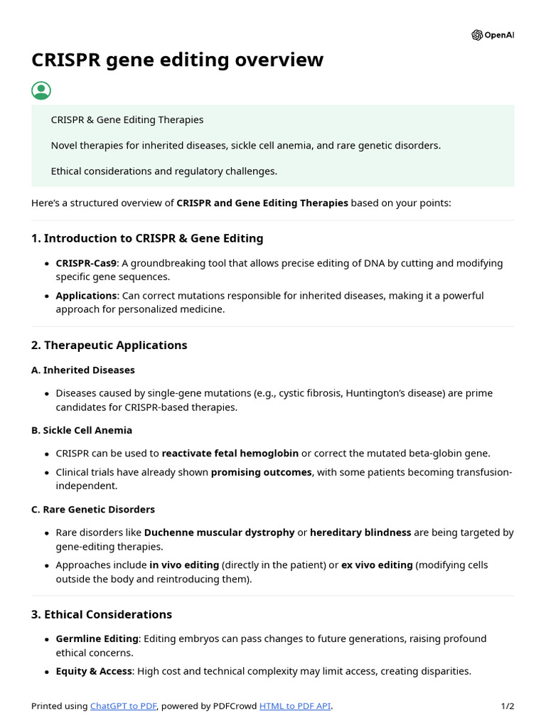 CRISPR Gene Editing: Overview & Ethics | PDF | Genetic Disorder | Life ...