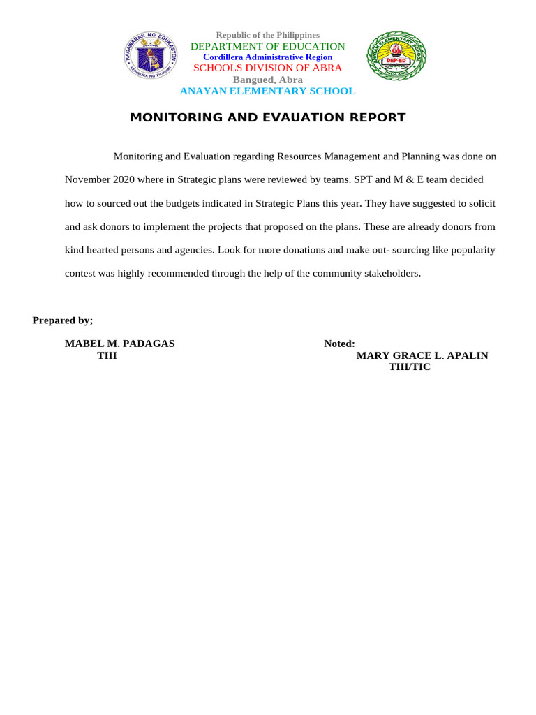 Monitoring and Evaluation Report | PDF