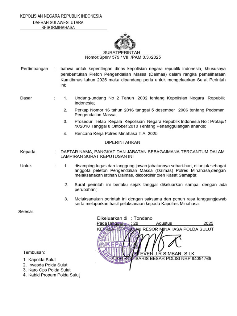 Surat Perintah Pembentukan Dalmas 2025 | PDF