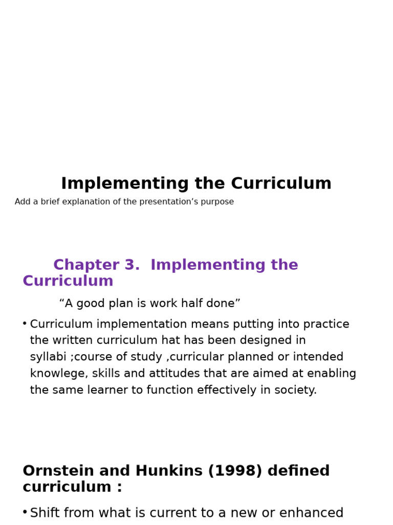Implementing The Curriculum | PDF | Curriculum | Learning