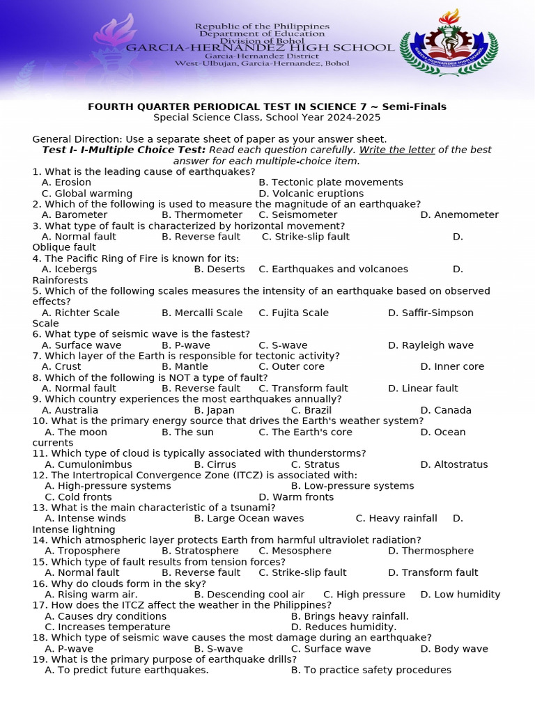 q4 Science 7 Matatag | PDF | Earthquakes | Atmosphere Of Earth