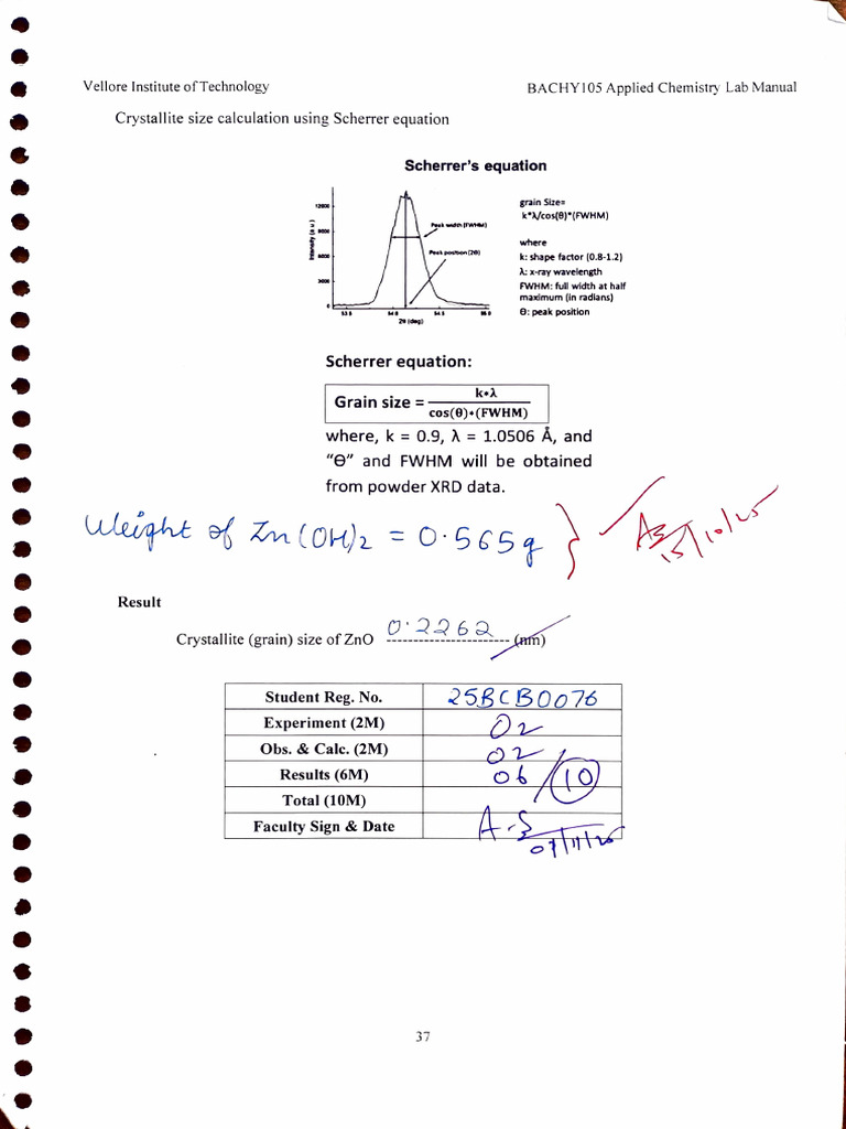 Crystallite Size Calculation Using Scherrer Equation | PDF