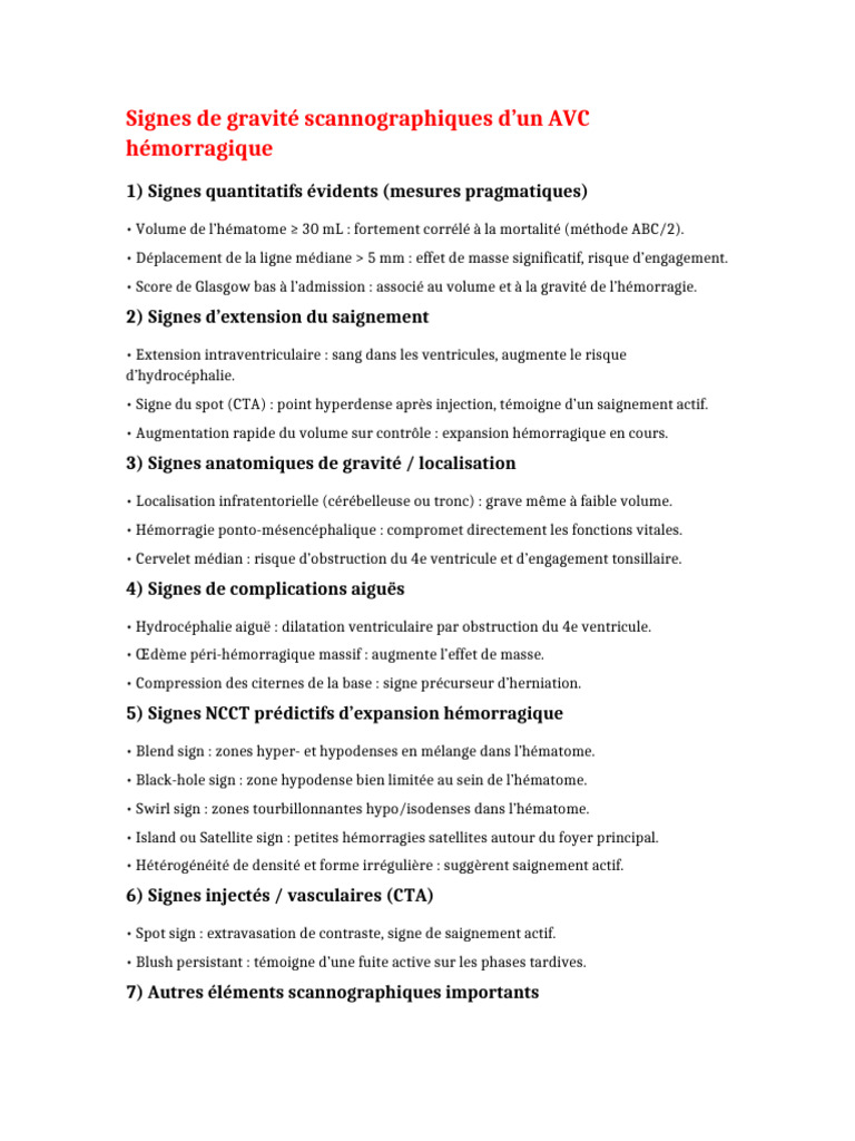 Signes de gravité d'un AVC hémorragique | PDF | Saignement | Accident ...
