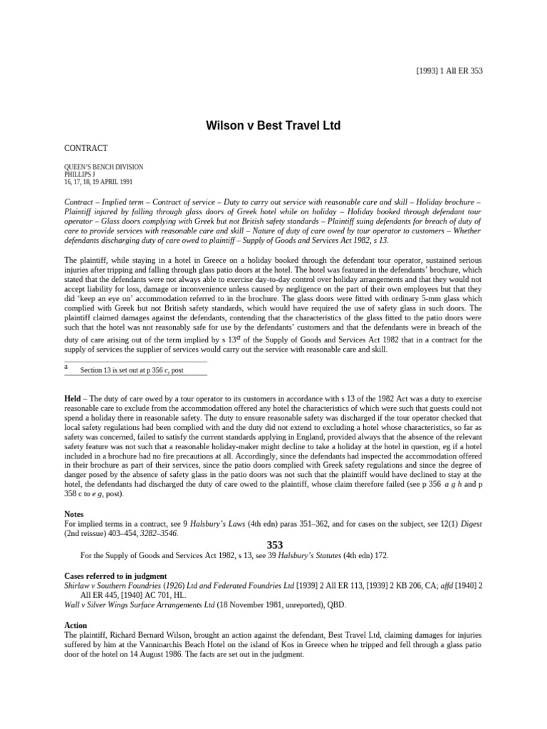 Wilson V Best Travel LTD | PDF | Duty Of Care | Negligence