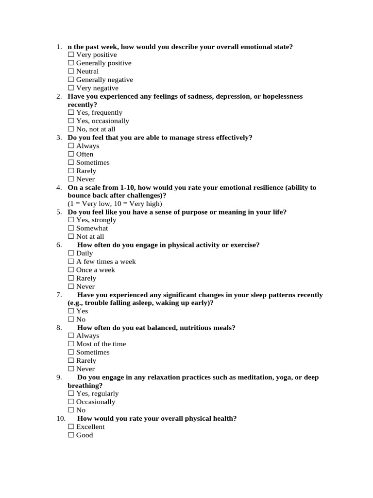 How Would You Rate Your Overall Mental Well | PDF | Relaxation ...