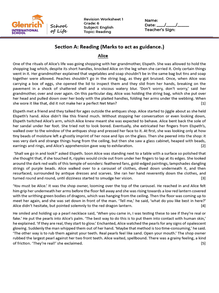 Grade 6, Sample Paper, Section A | PDF