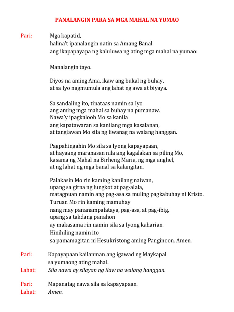 Panalangin para Sa Mga Mahal Na Yumao | PDF