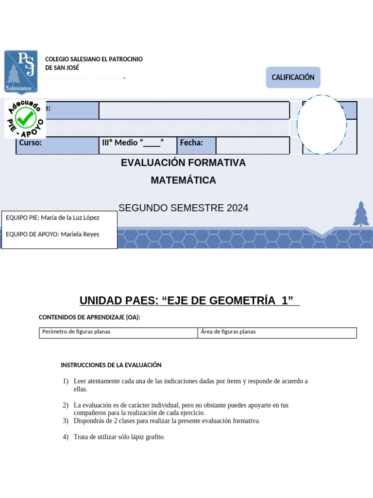 Ev. Formativa Geometría - 3 | PDF