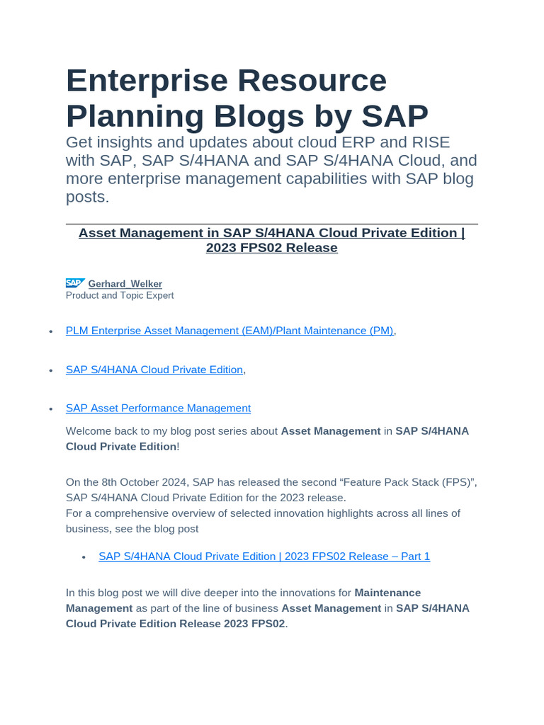 Asset Management in SAP S4 HANA Cloud Private Edition 2023 FPS02 Release | PDF | Computing ...