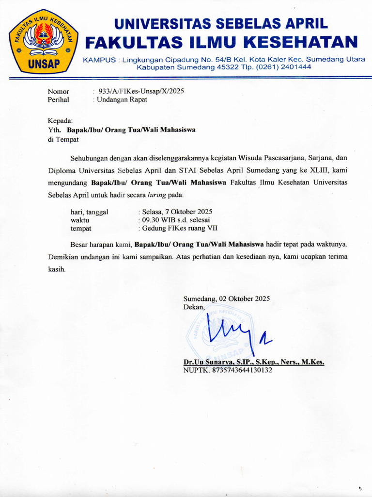 Undangan Wisuda FIKes Unsap 2025 | PDF