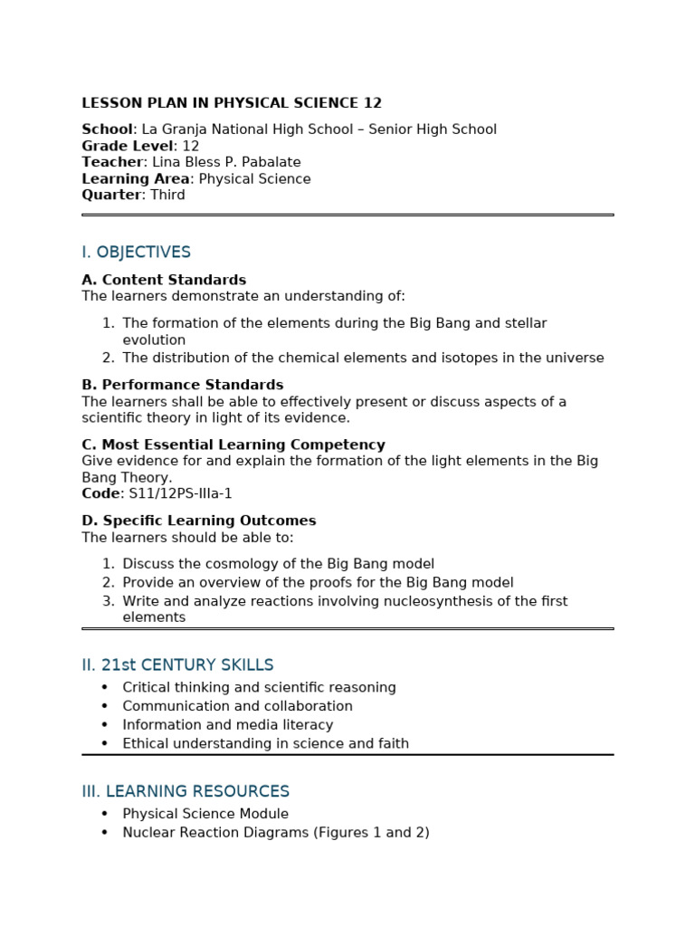 Big Bang Lesson Plan | PDF | Big Bang | Astrophysics