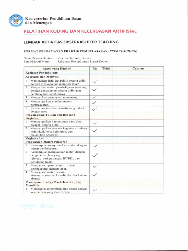 Form Pengamatan Open Class | PDF